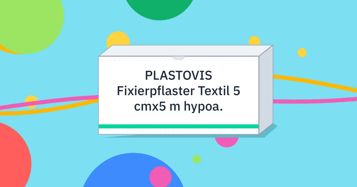 Symbolbild: Packung mit der Aufschrift PLASTOVIS Fixierpflaster Textil 5 cmx5 m hypoa. (PZN 00604838) – Verfügbarkeit und Bezug in Apotheken in Frankfurt am Main