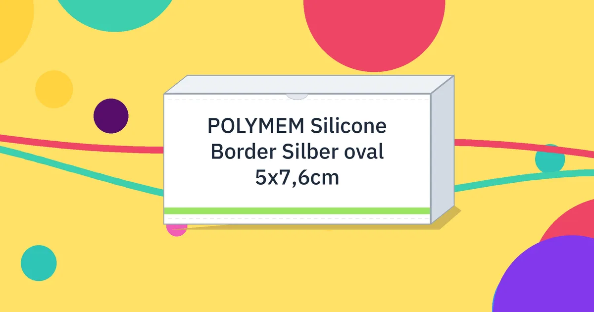 Symbolbild: Packung mit der Aufschrift POLYMEM Silicone Border Silber oval 5x7,6cm (PZN 19621986) – Verfügbarkeit und Bezug in Apotheken in Frankfurt am Main