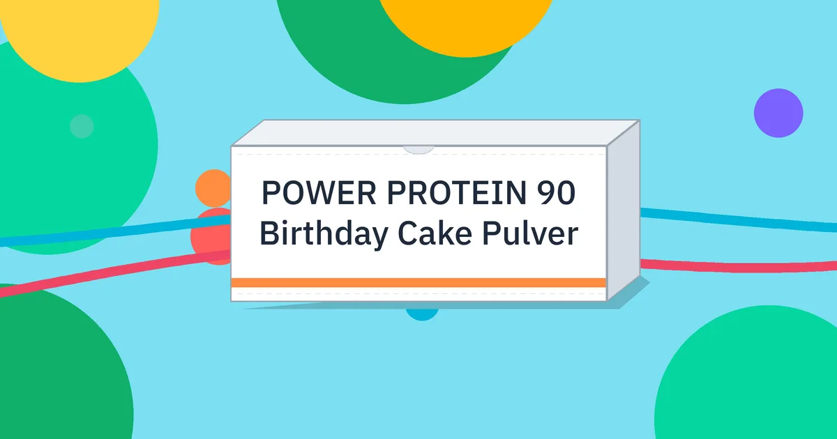Symbolbild: Packung mit der Aufschrift POWER PROTEIN 90 Birthday Cake Pulver (PZN 13895352) – Verfügbarkeit und Bezug in Apotheken in Frankfurt am Main