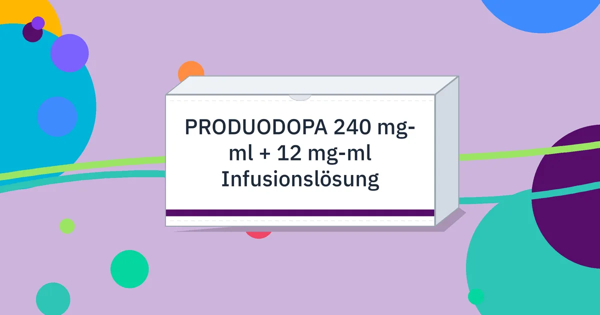 Symbolbild: Packung mit der Aufschrift PRODUODOPA 240 mg-ml + 12 mg-ml Infusionslösung (PZN 17896012) – Verfügbarkeit und Bezug in Apotheken in Frankfurt am Main