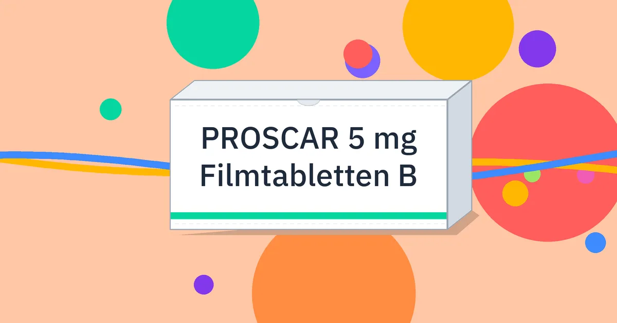 Symbolbild: Packung mit der Aufschrift PROSCAR 5 mg Filmtabletten B (PZN 00480141) – Verfügbarkeit und Bezug in Apotheken in Frankfurt am Main