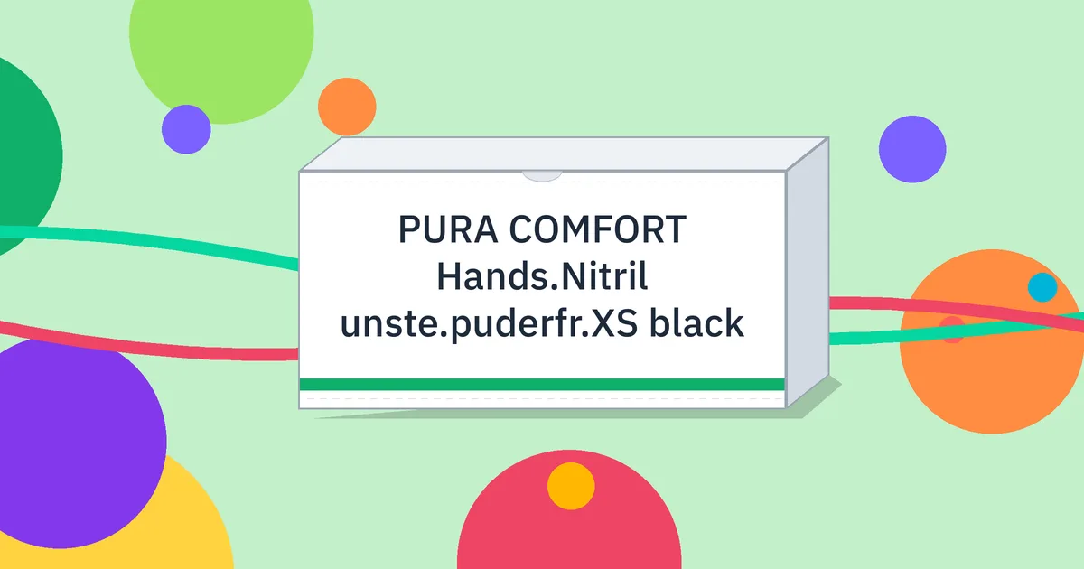 Symbolbild: Packung mit der Aufschrift PURA COMFORT Hands.Nitril unste.puderfr.XS black (PZN 15433006) – Verfügbarkeit und Bezug in Apotheken in Frankfurt am Main