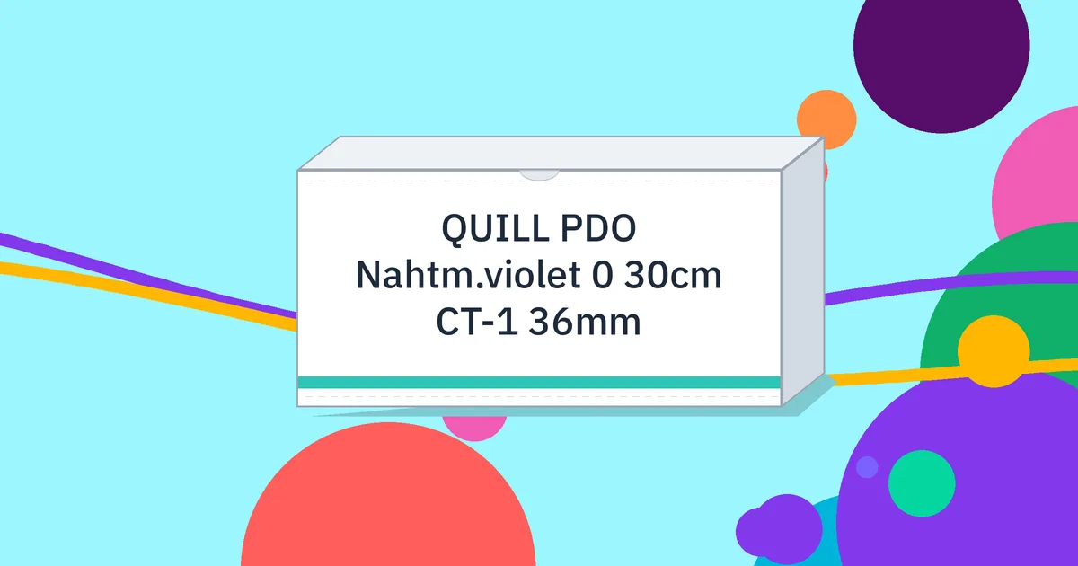 Symbolbild: Packung mit der Aufschrift QUILL PDO Nahtm.violet 0 30cm CT-1 36mm (PZN 17989995) – Verfügbarkeit und Bezug in Apotheken in Frankfurt am Main
