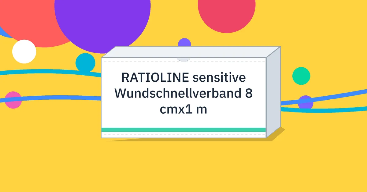 Symbolbild: Packung mit der Aufschrift RATIOLINE sensitive Wundschnellverband 8 cmx1 m (PZN 01805177) – Verfügbarkeit und Bezug in Apotheken in Frankfurt am Main