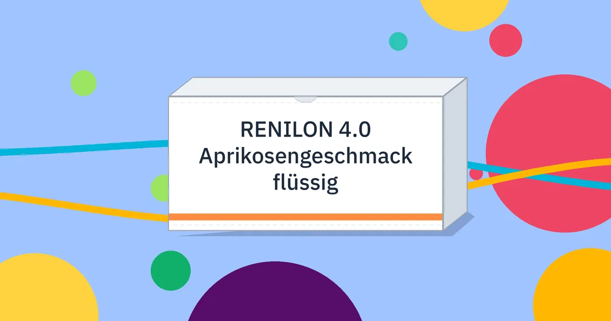 Symbolbild: Packung mit der Aufschrift RENILON 4.0 Aprikosengeschmack flüssig (PZN 20657311) – Verfügbarkeit und Bezug in Apotheken in Frankfurt am Main