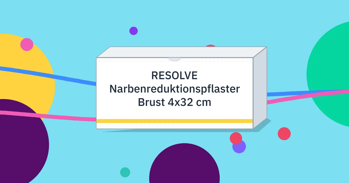Symbolbild: Packung mit der Aufschrift RESOLVE Narbenreduktionspflaster Brust 4x32 cm (PZN 20129210) – Verfügbarkeit und Bezug in Apotheken in Frankfurt am Main