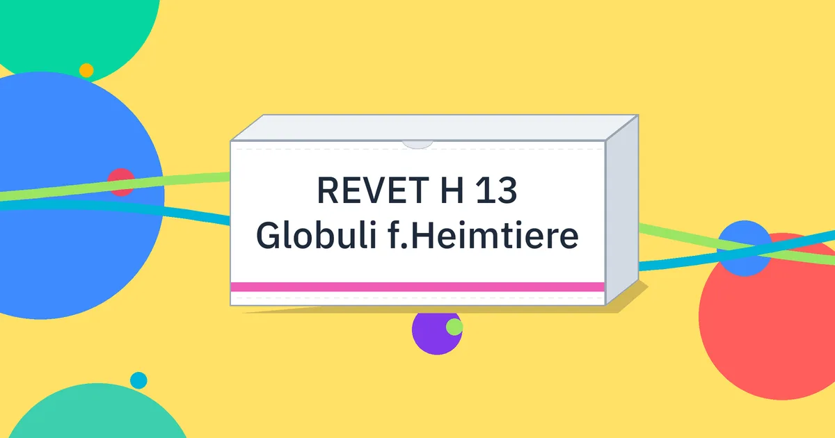 Symbolbild: Packung mit der Aufschrift REVET H 13 Globuli f.Heimtiere (PZN 03703015) – Verfügbarkeit und Bezug in Apotheken in Frankfurt am Main