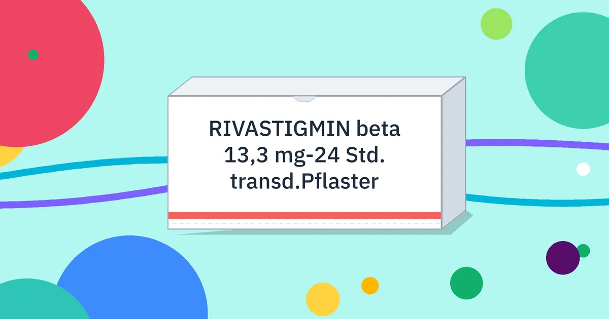 Symbolbild: Packung mit der Aufschrift RIVASTIGMIN beta 13,3 mg-24 Std. transd.Pflaster (PZN 09098259) – Verfügbarkeit und Bezug in Apotheken in Frankfurt am Main