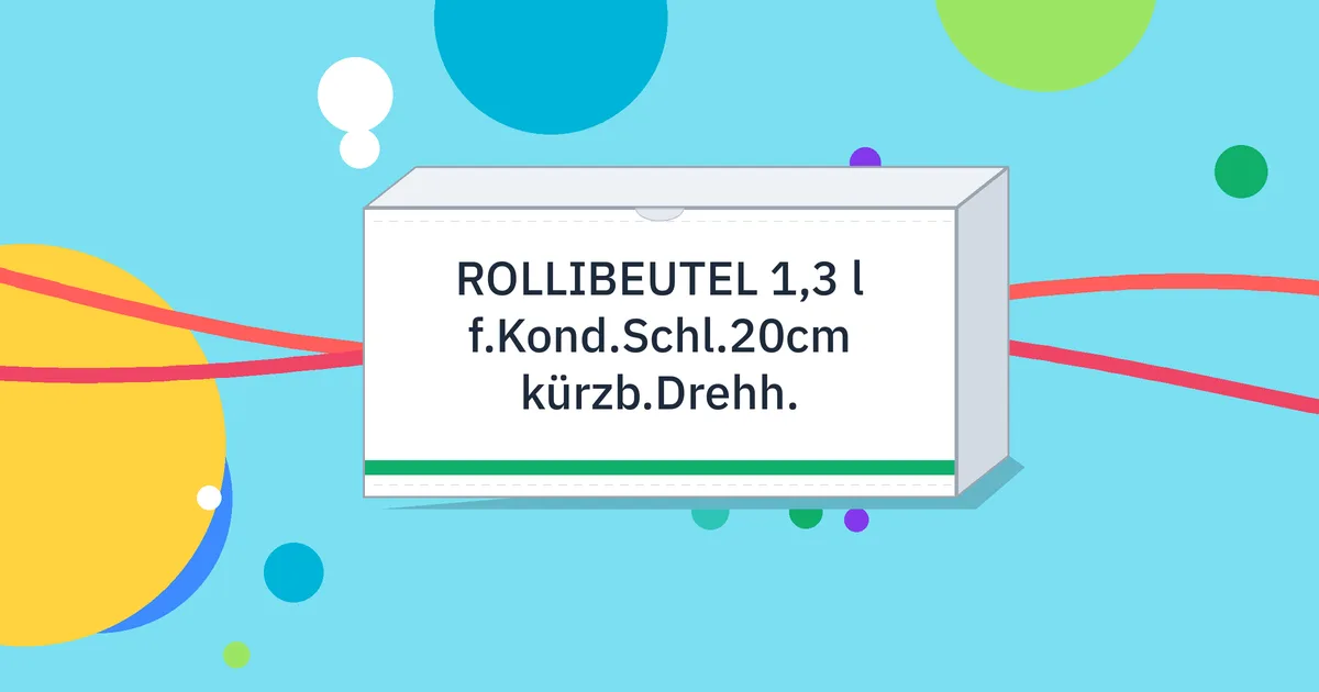Symbolbild: Packung mit der Aufschrift ROLLIBEUTEL 1,3 l f.Kond.Schl.20cm kürzb.Drehh. (PZN 00571139) – Verfügbarkeit und Bezug in Apotheken in Frankfurt am Main