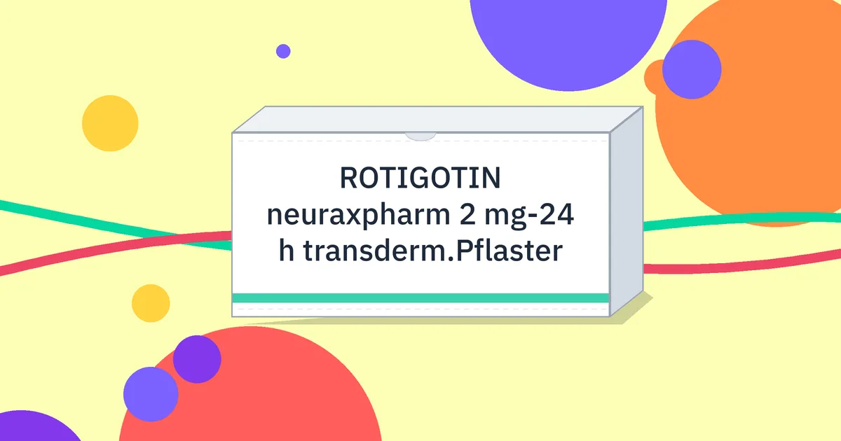 Symbolbild: Packung mit der Aufschrift ROTIGOTIN neuraxpharm 2 mg-24 h transderm.Pflaster (PZN 01147314) – Verfügbarkeit und Bezug in Apotheken in Frankfurt am Main