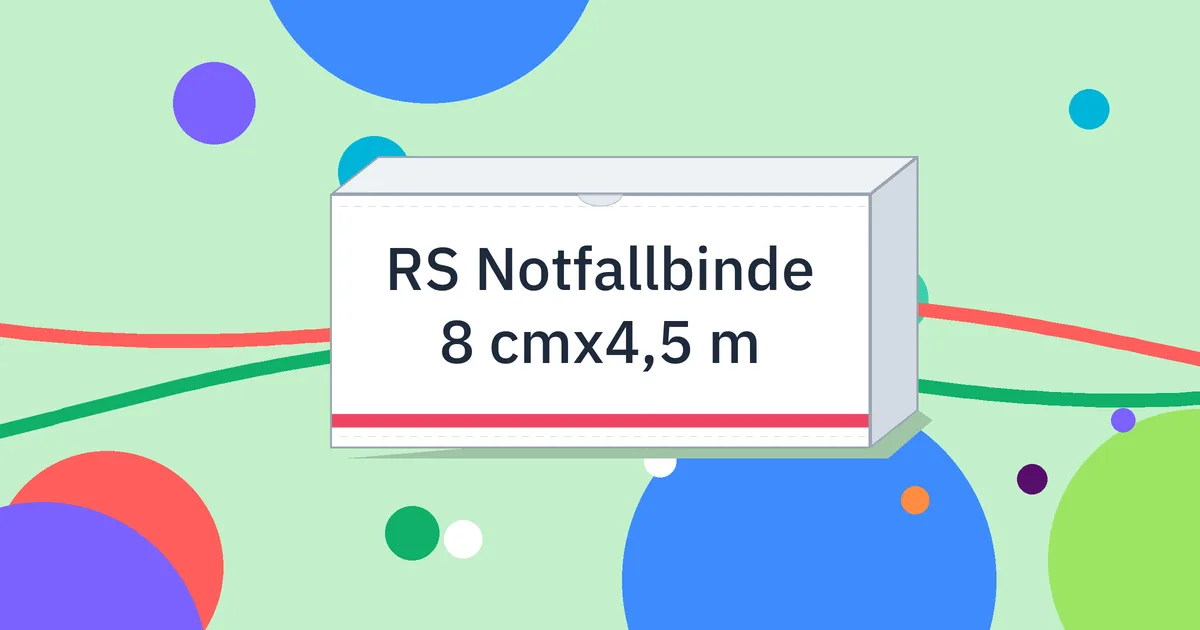 Symbolbild: Packung mit der Aufschrift RS Notfallbinde 8 cmx4,5 m (PZN 13815643) – Verfügbarkeit und Bezug in Apotheken in Frankfurt am Main