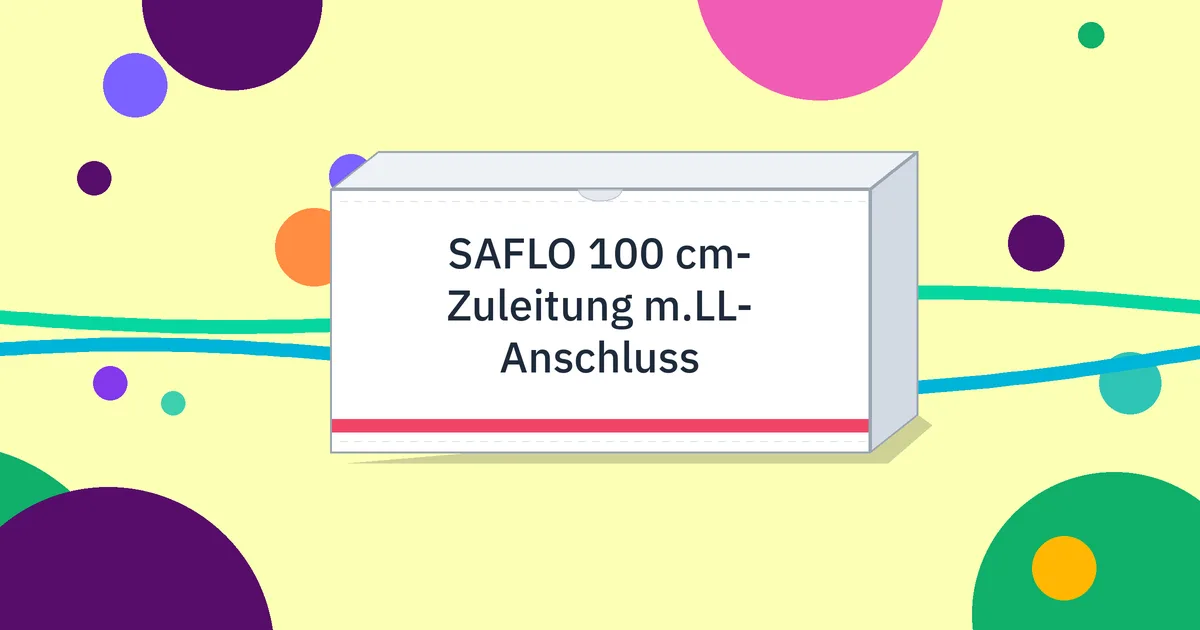 Symbolbild: Packung mit der Aufschrift SAFLO 100 cm-Zuleitung m.LL-Anschluss (PZN 13346183) – Verfügbarkeit und Bezug in Apotheken in Frankfurt am Main