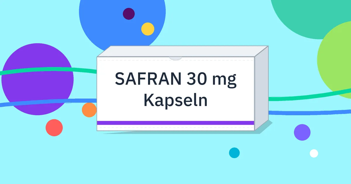 Symbolbild: Packung mit der Aufschrift SAFRAN 30 mg Kapseln (PZN 18665958) – Verfügbarkeit und Bezug in Apotheken in Frankfurt am Main
