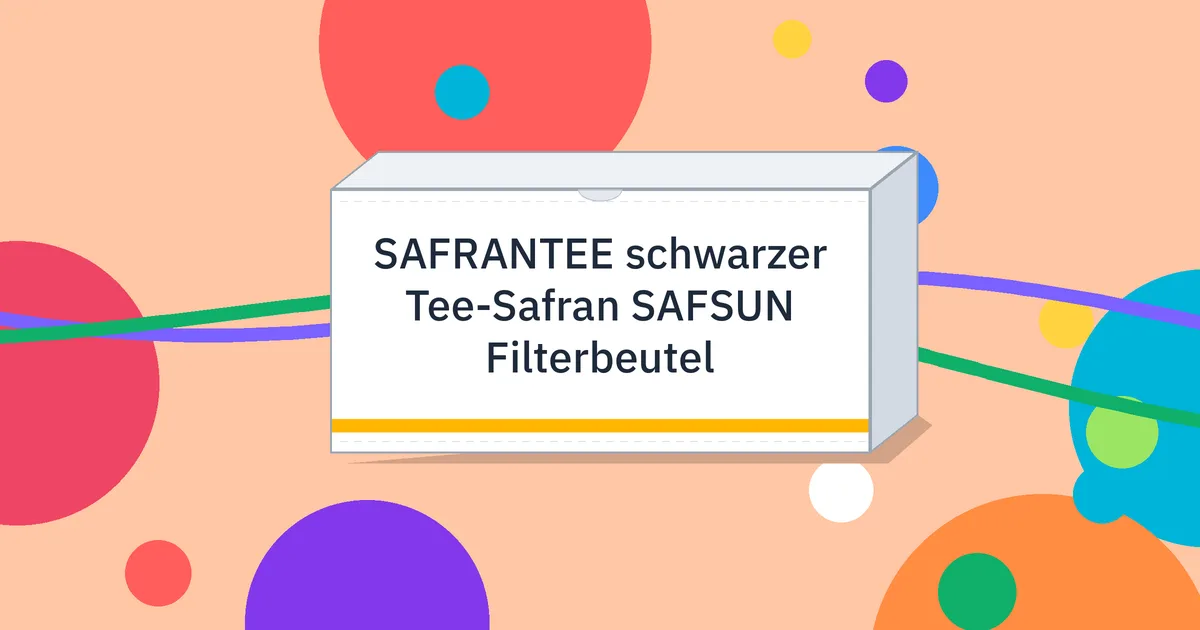 Symbolbild: Packung mit der Aufschrift SAFRANTEE schwarzer Tee-Safran SAFSUN Filterbeutel (PZN 17239917) – Verfügbarkeit und Bezug in Apotheken in Frankfurt am Main