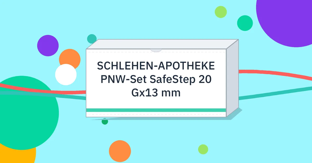Symbolbild: Packung mit der Aufschrift SCHLEHEN-APOTHEKE PNW-Set SafeStep 20 Gx13 mm (PZN 16229354) – Verfügbarkeit und Bezug in Apotheken in Frankfurt am Main