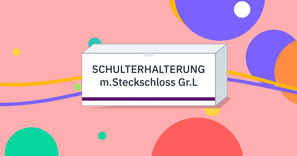 Symbolbild: Packung mit der Aufschrift SCHULTERHALTERUNG m.Steckschloss Gr.L (PZN 11568057) – Verfügbarkeit und Bezug in Apotheken in Frankfurt am Main