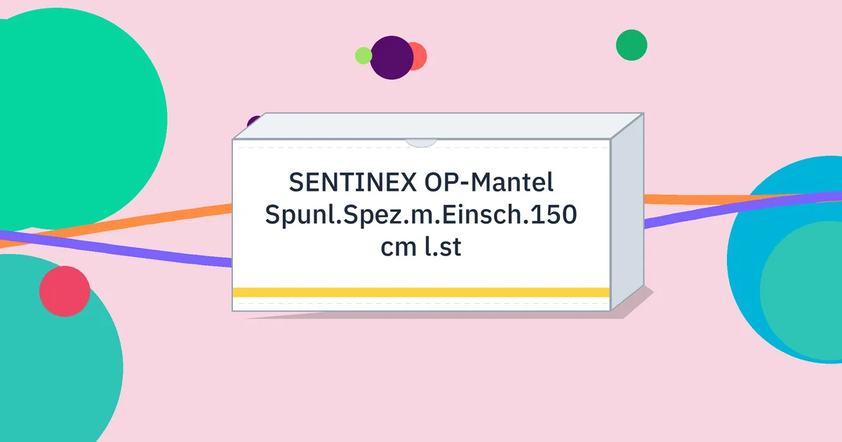 Symbolbild: Packung mit der Aufschrift SENTINEX OP-Mantel Spunl.Spez.m.Einsch.150 cm l.st (PZN 03163197) – Verfügbarkeit und Bezug in Apotheken in Frankfurt am Main