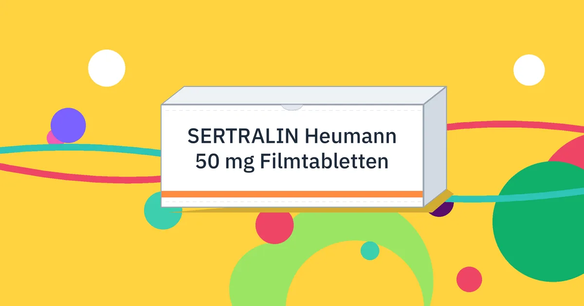 Symbolbild: Packung mit der Aufschrift SERTRALIN Heumann 50 mg Filmtabletten (PZN 03887618) – Verfügbarkeit und Bezug in Apotheken in Frankfurt am Main