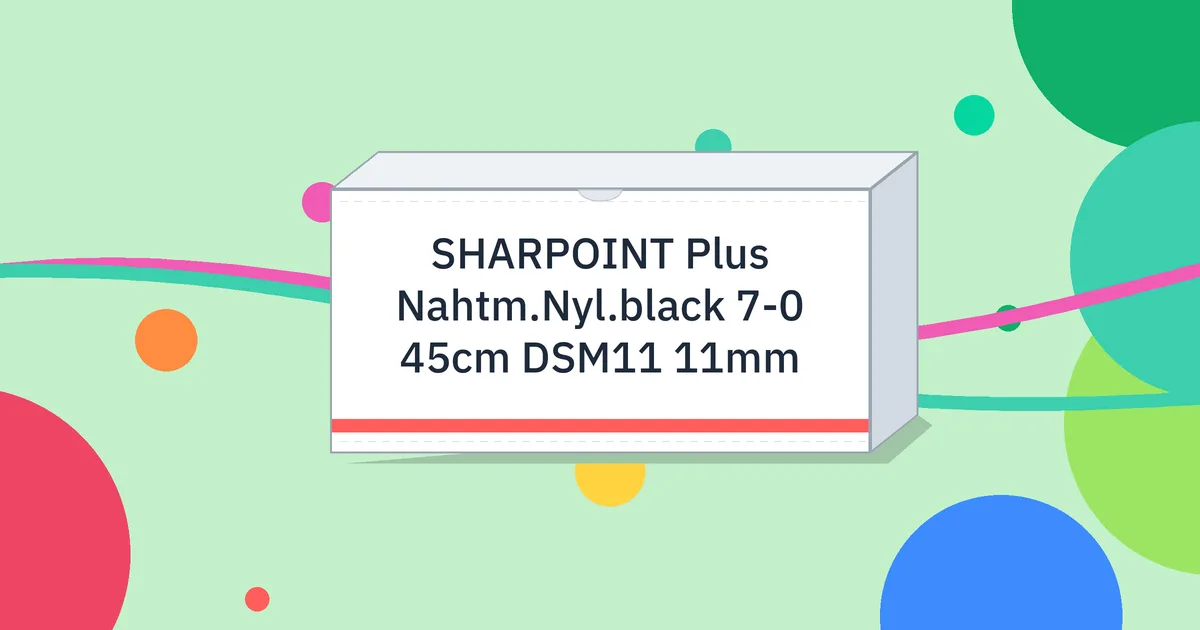 Symbolbild: Packung mit der Aufschrift SHARPOINT Plus Nahtm.Nyl.black 7-0 45cm DSM11 11mm (PZN 17984064) – Verfügbarkeit und Bezug in Apotheken in Frankfurt am Main