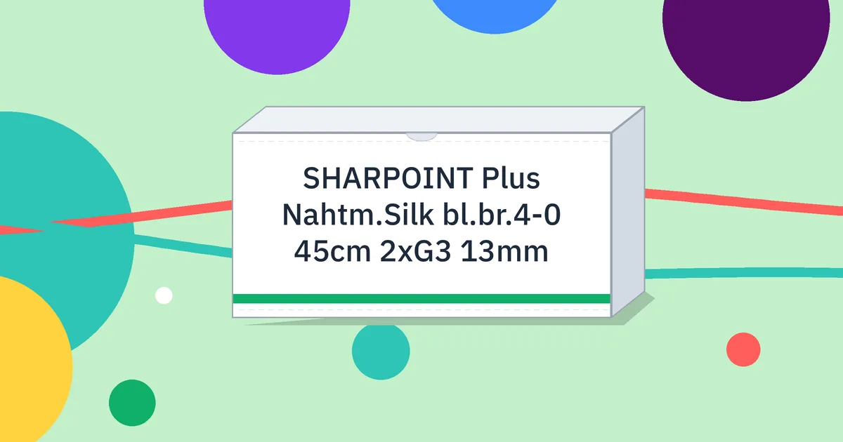 Symbolbild: Packung mit der Aufschrift SHARPOINT Plus Nahtm.Silk bl.br.4-0 45cm 2xG3 13mm (PZN 17995056) – Verfügbarkeit und Bezug in Apotheken in Frankfurt am Main