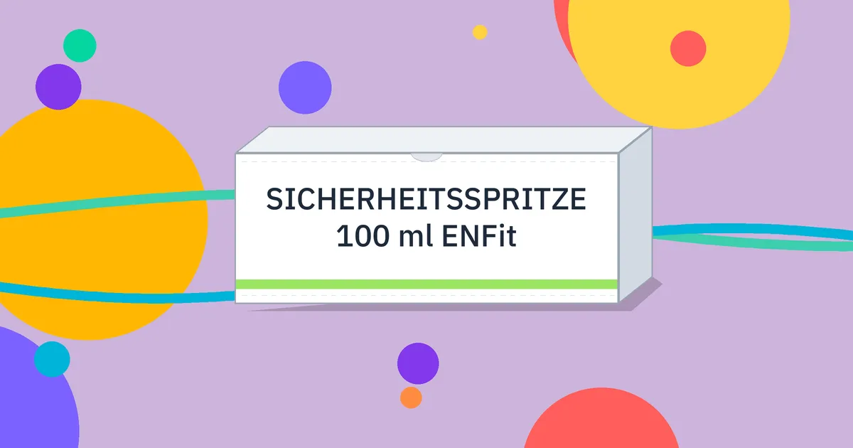 Symbolbild: Packung mit der Aufschrift SICHERHEITSSPRITZE 100 ml ENFit (PZN 19526791) – Verfügbarkeit und Bezug in Apotheken in Frankfurt am Main
