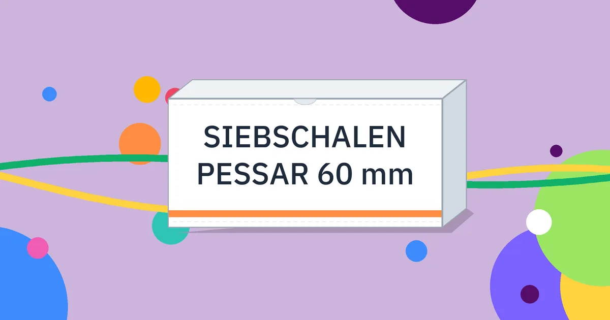 Symbolbild: Packung mit der Aufschrift SIEBSCHALEN PESSAR 60 mm (PZN 07279465) – Verfügbarkeit und Bezug in Apotheken in Frankfurt am Main
