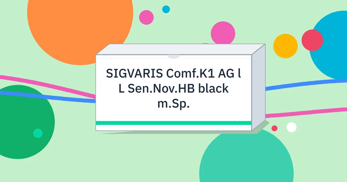 Symbolbild: Packung mit der Aufschrift SIGVARIS Comf.K1 AG l L Sen.Nov.HB black m.Sp. (PZN 17104459) – Verfügbarkeit und Bezug in Apotheken in Frankfurt am Main