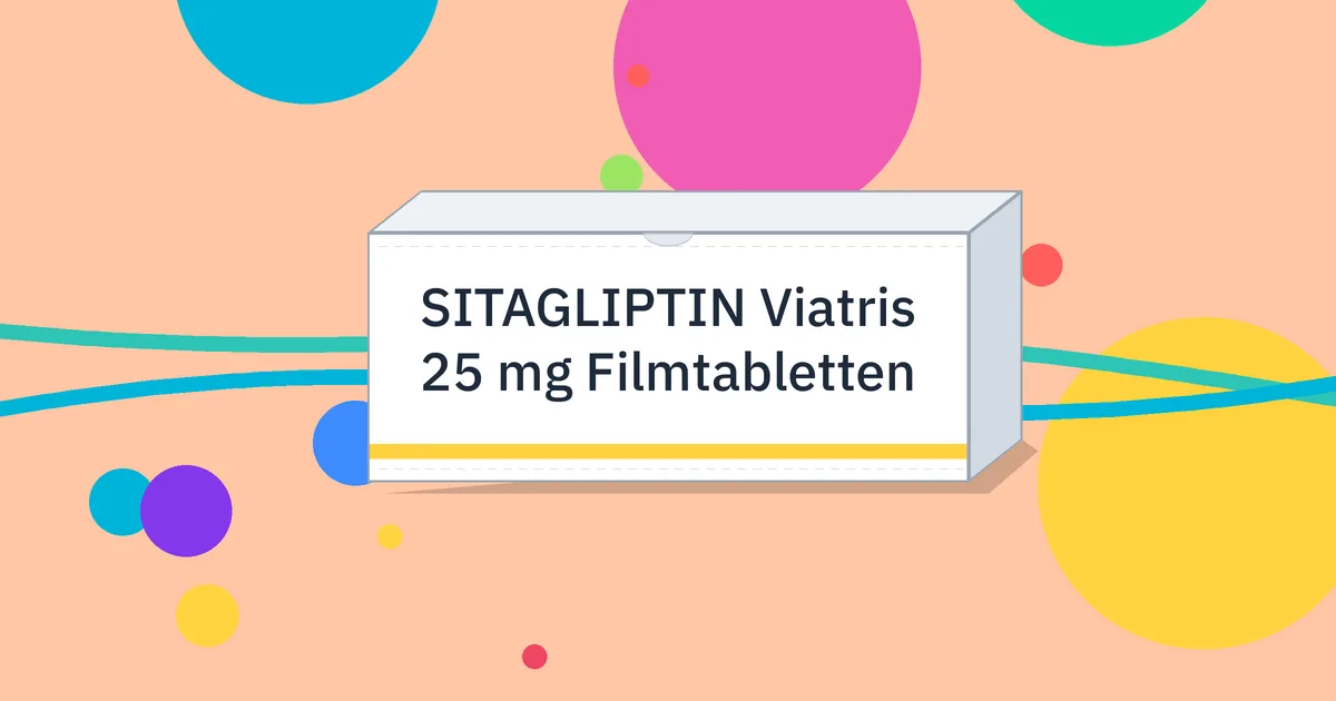 Symbolbild: Packung mit der Aufschrift SITAGLIPTIN Viatris 25 mg Filmtabletten (PZN 19953122) – Verfügbarkeit und Bezug in Apotheken in Frankfurt am Main