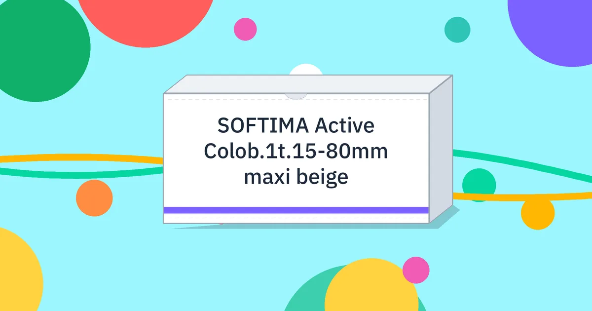 Symbolbild: Packung mit der Aufschrift SOFTIMA Active Colob.1t.15-80mm maxi beige (PZN 09061730) – Verfügbarkeit und Bezug in Apotheken in Frankfurt am Main