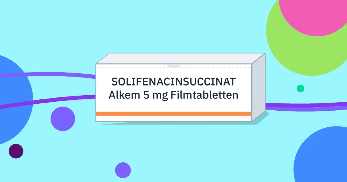 Symbolbild: Packung mit der Aufschrift SOLIFENACINSUCCINAT Alkem 5 mg Filmtabletten (PZN 15611442) – Verfügbarkeit und Bezug in Apotheken in Frankfurt am Main