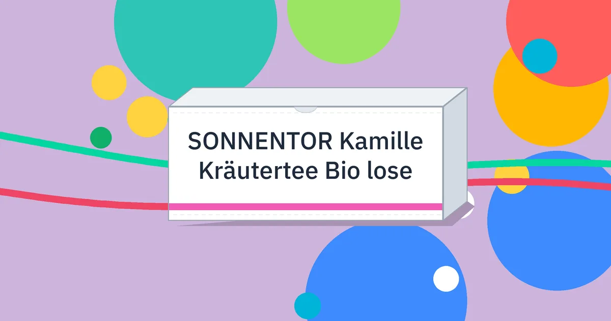 Symbolbild: Packung mit der Aufschrift SONNENTOR Kamille Kräutertee Bio lose (PZN 18902890) – Verfügbarkeit und Bezug in Apotheken in Frankfurt am Main