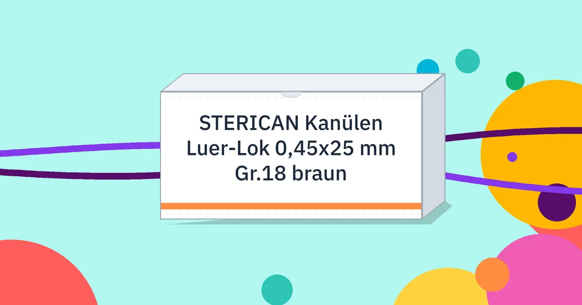 Symbolbild: Packung mit der Aufschrift STERICAN Kanülen Luer-Lok 0,45x25 mm Gr.18 braun (PZN 03031604) – Verfügbarkeit und Bezug in Apotheken in Frankfurt am Main