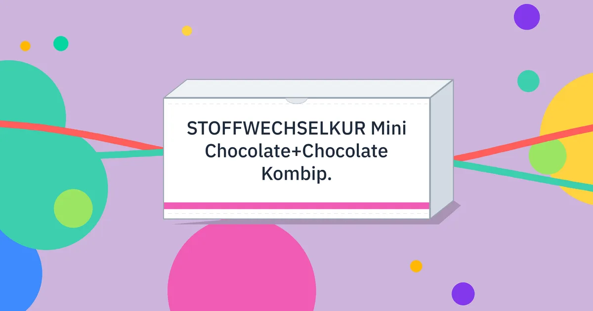 Symbolbild: Packung mit der Aufschrift STOFFWECHSELKUR Mini Chocolate+Chocolate Kombip. (PZN 14044550) – Verfügbarkeit und Bezug in Apotheken in Frankfurt am Main