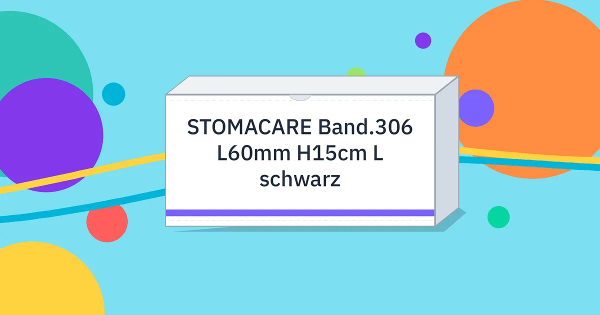 Symbolbild: Packung mit der Aufschrift STOMACARE Band.306 L60mm H15cm L schwarz (PZN 09437017) – Verfügbarkeit und Bezug in Apotheken in Frankfurt am Main