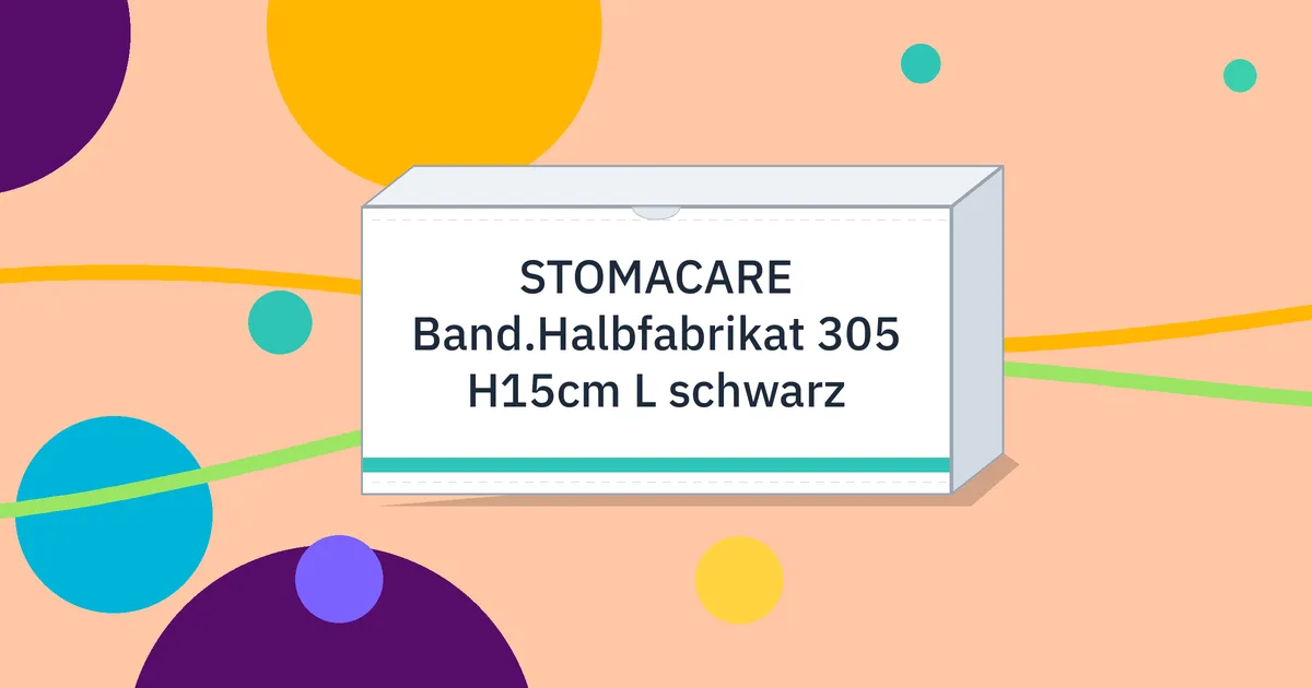 Symbolbild: Packung mit der Aufschrift STOMACARE Band.Halbfabrikat 305 H15cm L schwarz (PZN 09436785) – Verfügbarkeit und Bezug in Apotheken in Frankfurt am Main