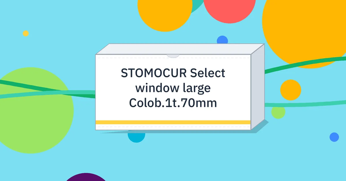 Symbolbild: Packung mit der Aufschrift STOMOCUR Select window large Colob.1t.70mm (PZN 15266146) – Verfügbarkeit und Bezug in Apotheken in Frankfurt am Main