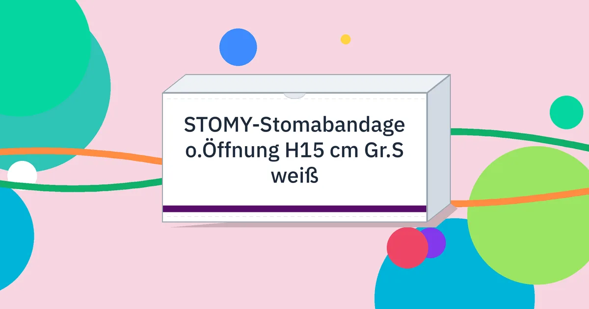 Symbolbild: Packung mit der Aufschrift STOMY-Stomabandage o.Öffnung H15 cm Gr.S weiß (PZN 16751292) – Verfügbarkeit und Bezug in Apotheken in Frankfurt am Main