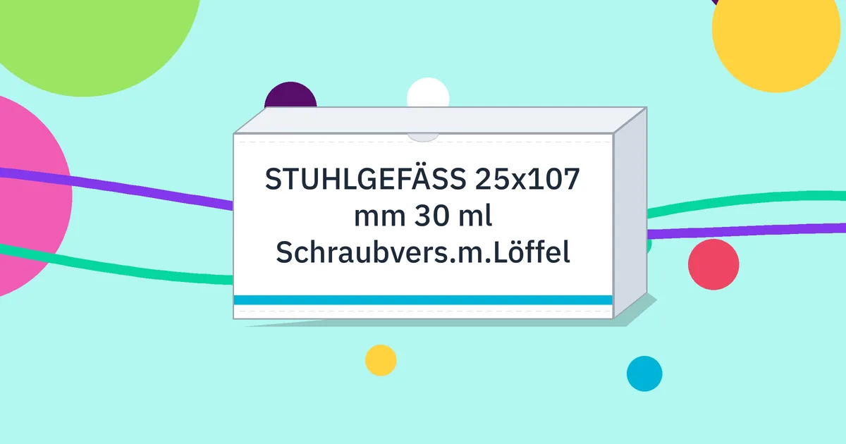 Symbolbild: Packung mit der Aufschrift STUHLGEFÄSS 25x107 mm 30 ml Schraubvers.m.Löffel (PZN 10401527) – Verfügbarkeit und Bezug in Apotheken in Frankfurt am Main