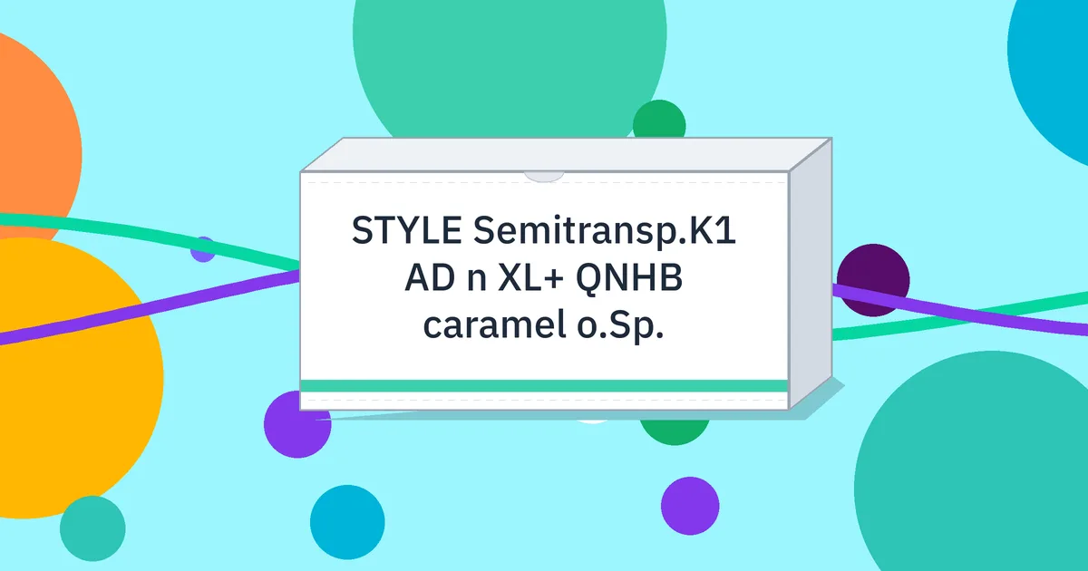 Symbolbild: Packung mit der Aufschrift STYLE Semitransp.K1 AD n XL+ QNHB caramel o.Sp. (PZN 18869543) – Verfügbarkeit und Bezug in Apotheken in Frankfurt am Main