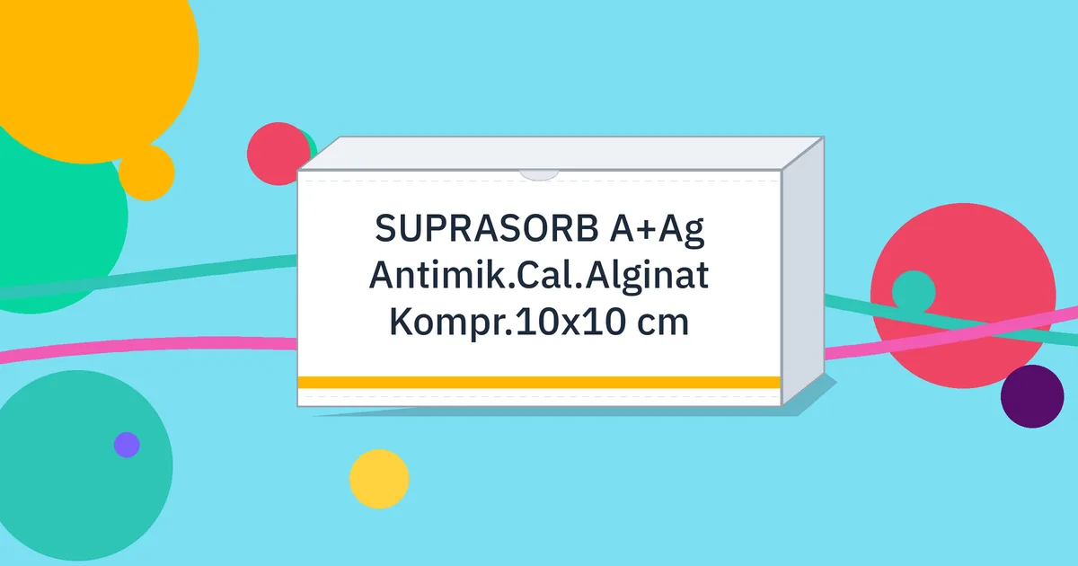 Symbolbild: Packung mit der Aufschrift SUPRASORB A+Ag Antimik.Cal.Alginat Kompr.10x10 cm (PZN 15572452) – Verfügbarkeit und Bezug in Apotheken in Frankfurt am Main