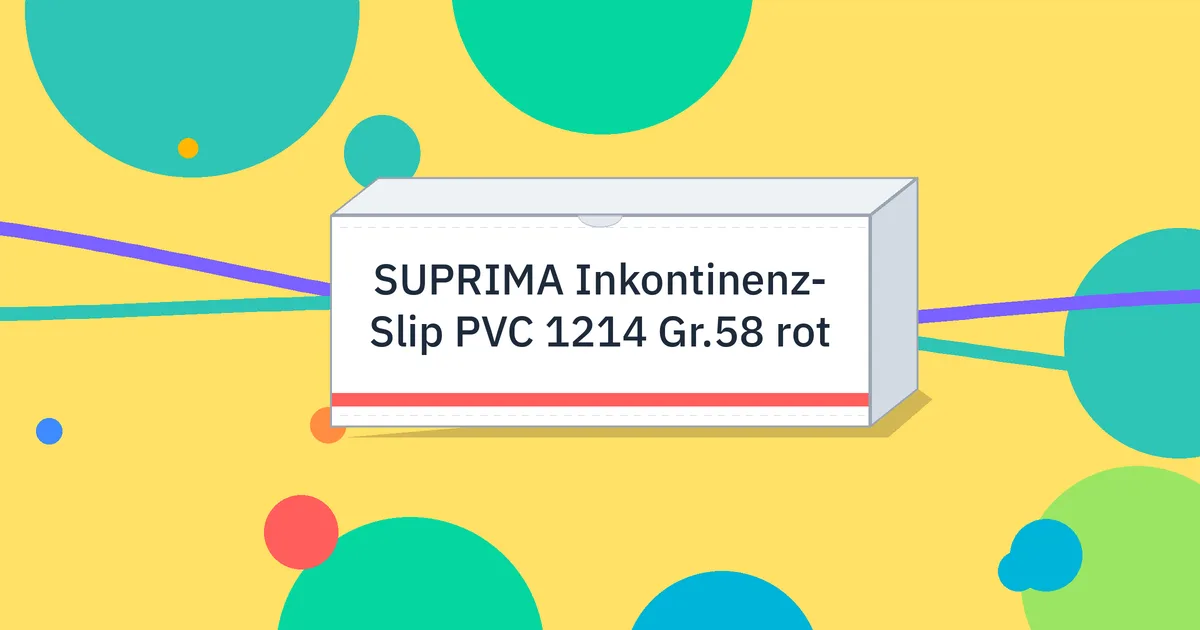 Symbolbild: Packung mit der Aufschrift SUPRIMA Inkontinenz-Slip PVC 1214 Gr.58 rot (PZN 03847955) – Verfügbarkeit und Bezug in Apotheken in Frankfurt am Main