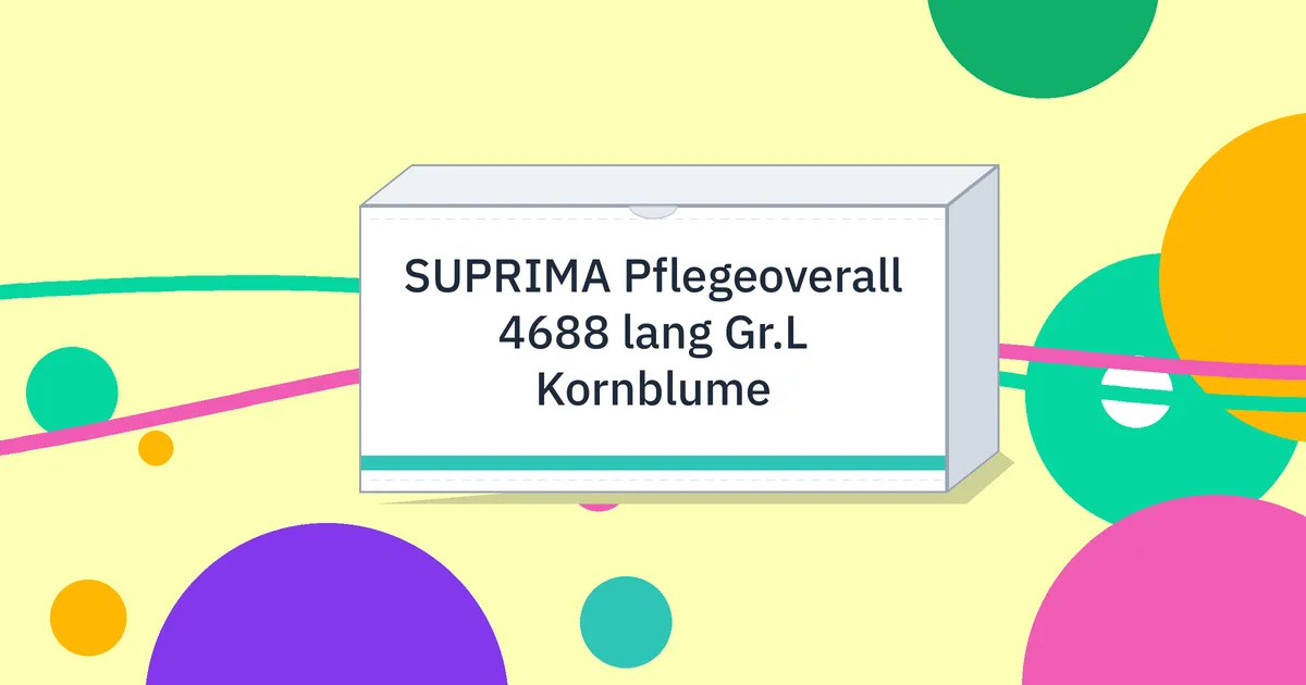 Symbolbild: Packung mit der Aufschrift SUPRIMA Pflegeoverall 4688 lang Gr.L Kornblume (PZN 11660171) – Verfügbarkeit und Bezug in Apotheken in Frankfurt am Main