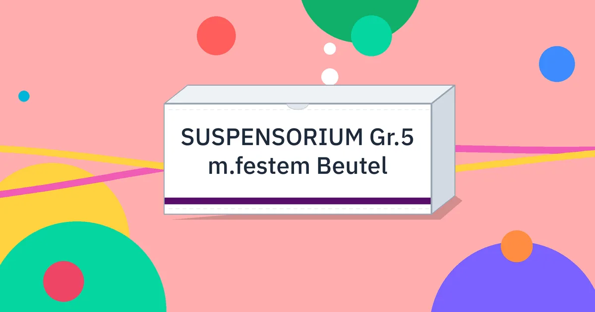 Symbolbild: Packung mit der Aufschrift SUSPENSORIUM Gr.5 m.festem Beutel (PZN 05399768) – Verfügbarkeit und Bezug in Apotheken in Frankfurt am Main