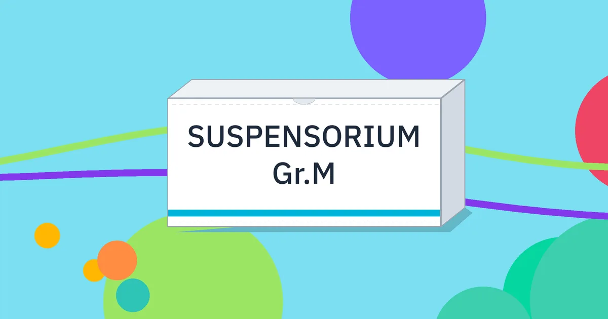 Symbolbild: Packung mit der Aufschrift SUSPENSORIUM Gr.M (PZN 11227356) – Verfügbarkeit und Bezug in Apotheken in Frankfurt am Main