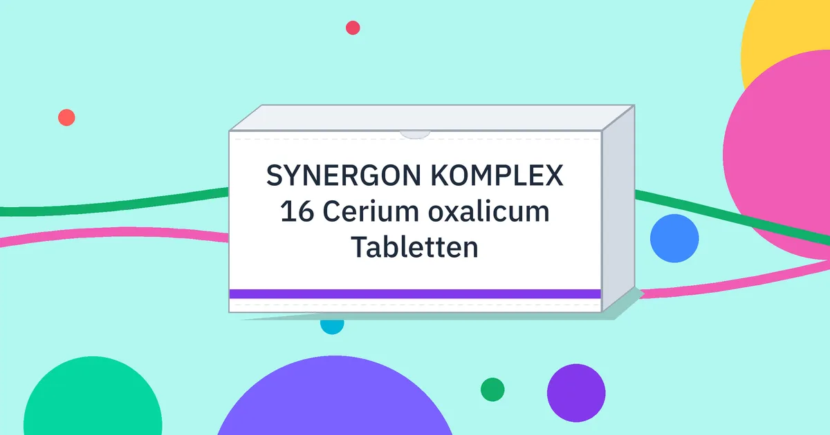 Symbolbild: Packung mit der Aufschrift SYNERGON KOMPLEX 16 Cerium oxalicum Tabletten (PZN 04905809) – Verfügbarkeit und Bezug in Apotheken in Frankfurt am Main