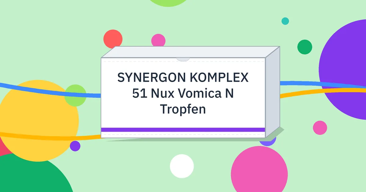 Symbolbild: Packung mit der Aufschrift SYNERGON KOMPLEX 51 Nux Vomica N Tropfen (PZN 03574799) – Verfügbarkeit und Bezug in Apotheken in Frankfurt am Main