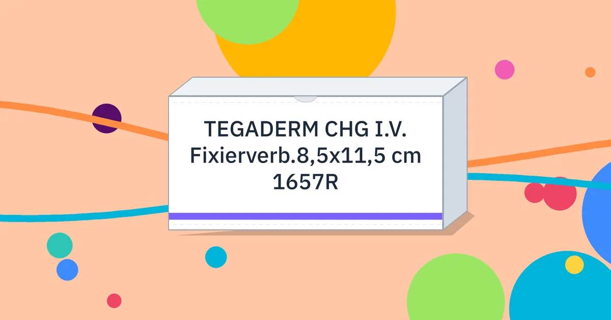 Symbolbild: Packung mit der Aufschrift TEGADERM CHG I.V. Fixierverb.8,5x11,5 cm 1657R (PZN 16516674) – Verfügbarkeit und Bezug in Apotheken in Frankfurt am Main