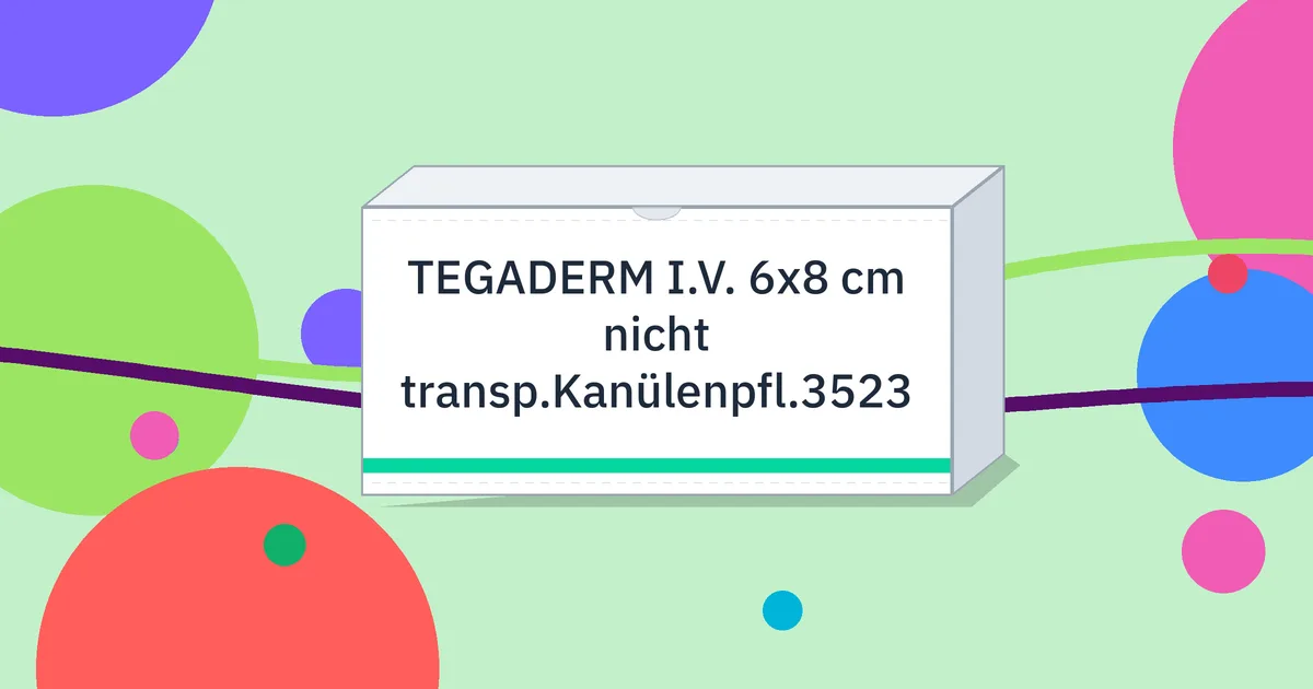 Symbolbild: Packung mit der Aufschrift TEGADERM I.V. 6x8 cm nicht transp.Kanülenpfl.3523 (PZN 11114787) – Verfügbarkeit und Bezug in Apotheken in Frankfurt am Main