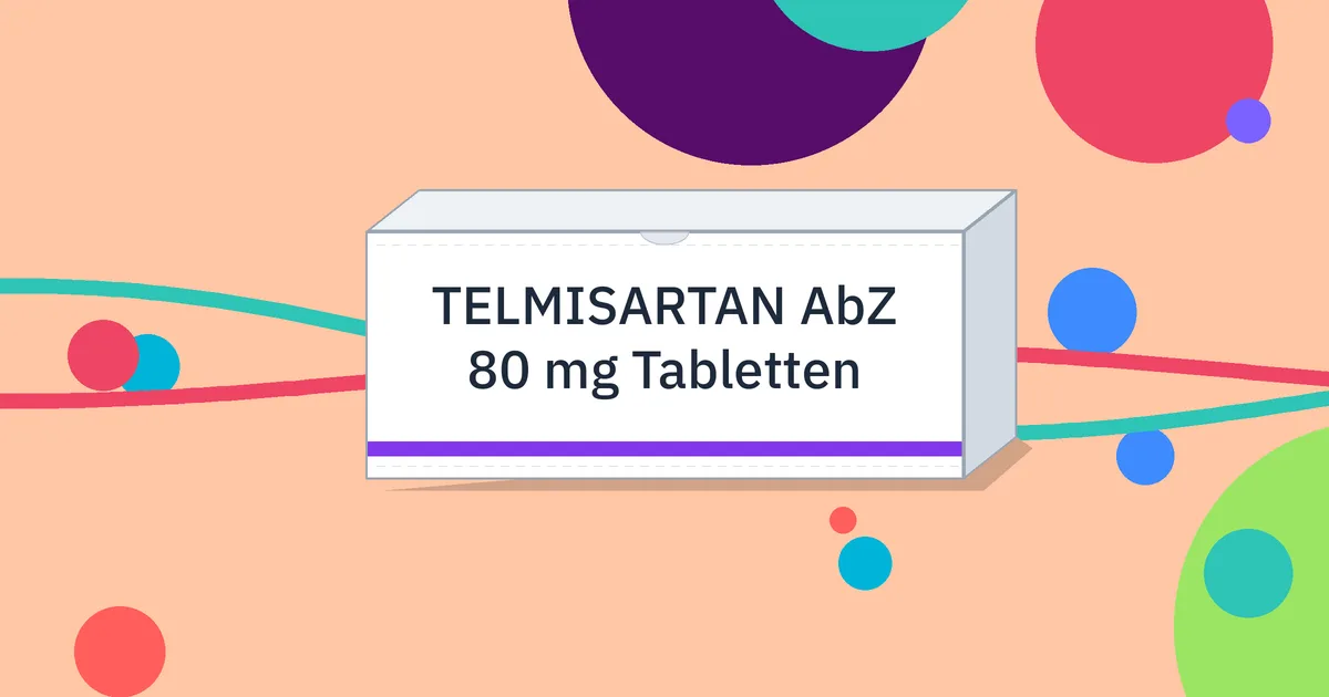 Symbolbild: Packung mit der Aufschrift TELMISARTAN AbZ 80 mg Tabletten (PZN 02181425) – Verfügbarkeit und Bezug in Apotheken in Frankfurt am Main