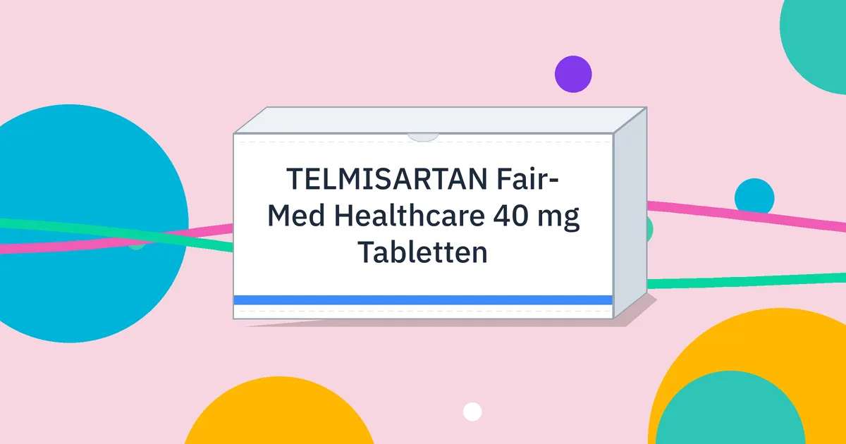 Symbolbild: Packung mit der Aufschrift TELMISARTAN Fair-Med Healthcare 40 mg Tabletten (PZN 14321653) – Verfügbarkeit und Bezug in Apotheken in Frankfurt am Main